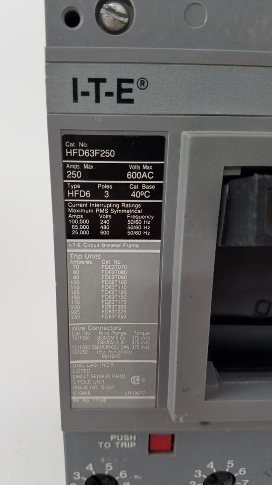 HFD63B200 ITE Siemens 200 Amp Trip HFD63F250 Circuit Breaker *NEXT DAY ...