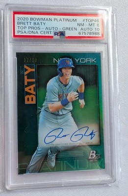 2020 Bowman Platinum Top Pros Auto Brett Baty Green NY Mets PSA 8 #37/ ...