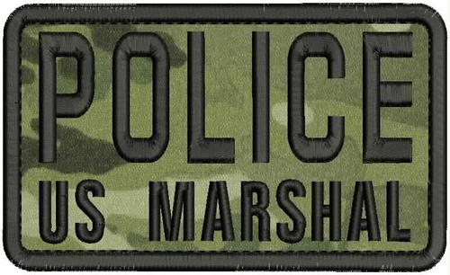 POLICE US MARSHAL EMBROIDERY PATCH 3.5X6 HOOK ON BACK BLACK ON MULTICAM ...