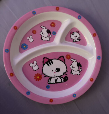 Hello Kitty W/Dogs & Mouse Divided Tray Dish Plate 3 Sections 8.25” Vtg ...