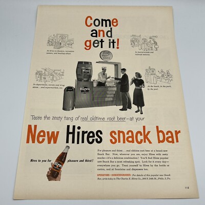 Hires Snack Bar 1953 Vintage Print Ad 10x14" Hires root beer concession ...