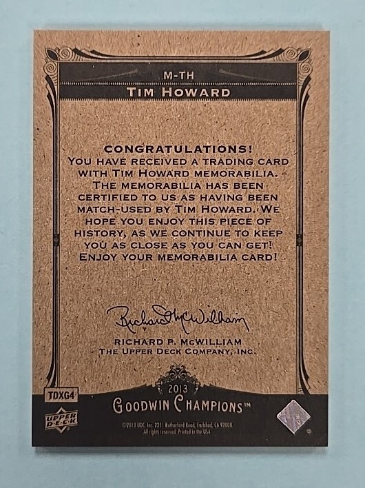 2013 Goodwin Champions Tim Howard Match Used Relic Memorabilia #M-TH ...