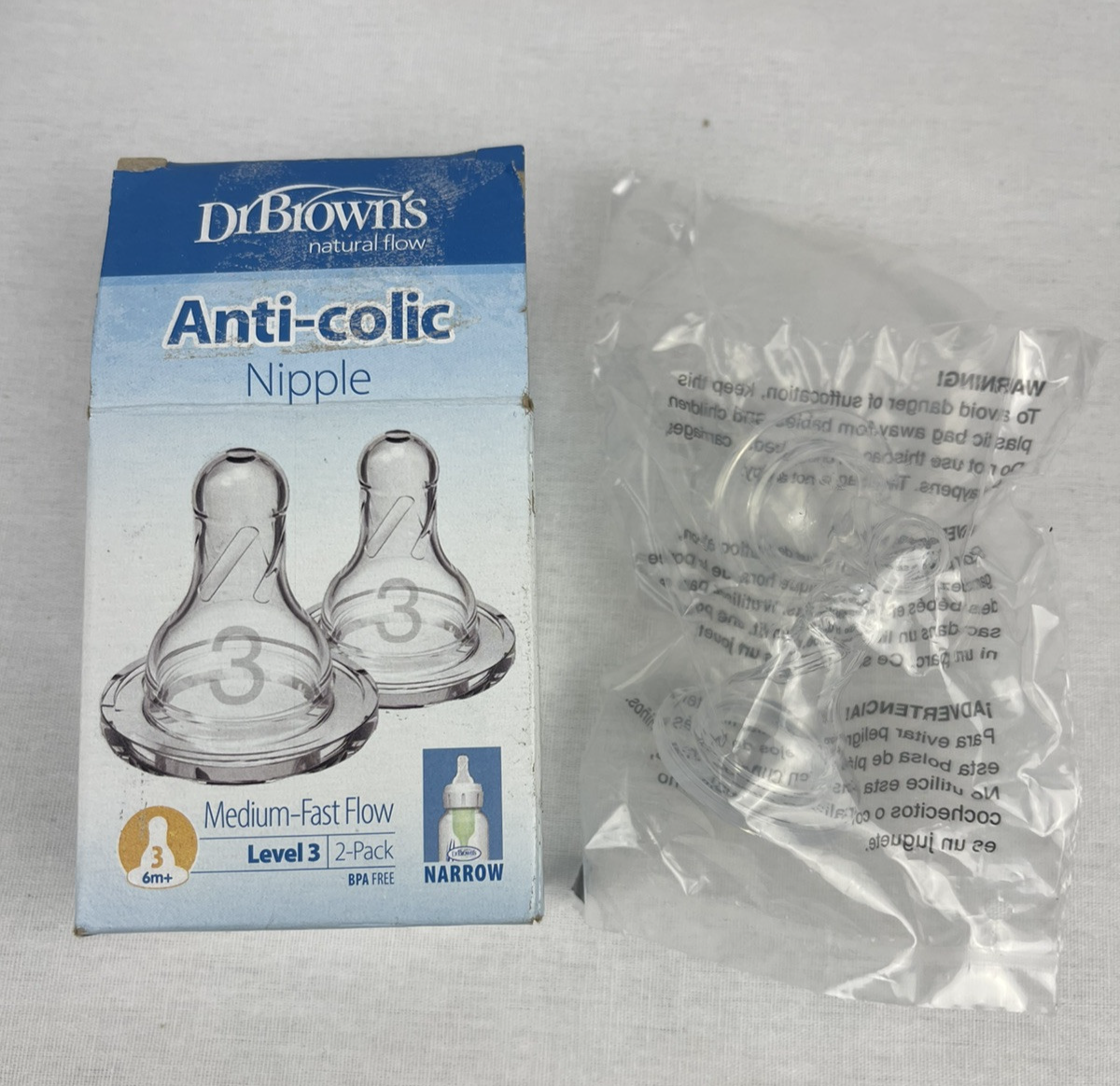 DR BROWNS ANTI-COLIC NIPPLE 6PACK Level 3 medium fast flow 6M+, and 2pk ...
