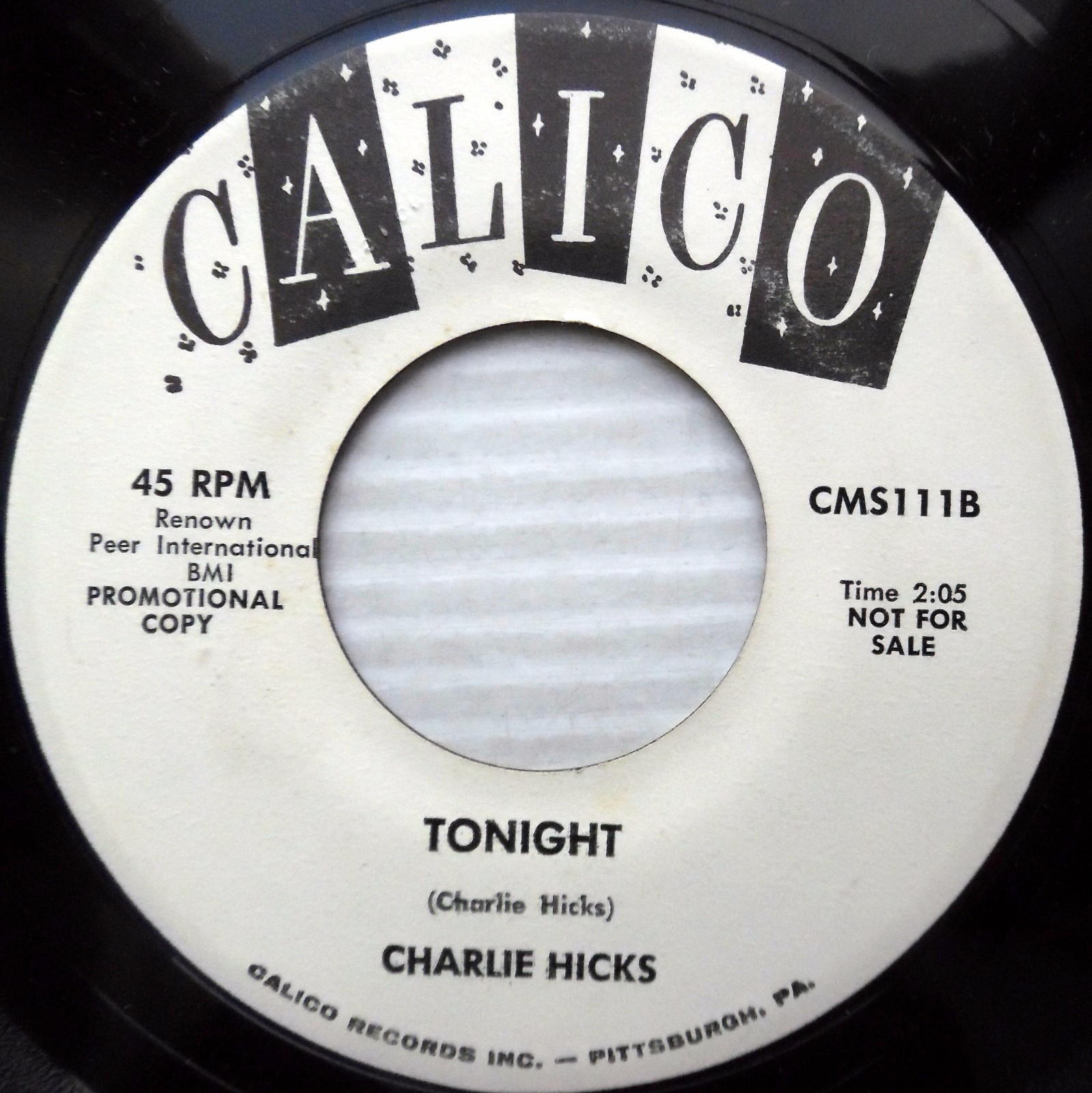 CHARLIE HICKS 45 Impressed b/w Tonight 1959 NOVELTY Pop WHITE LABEL ...
