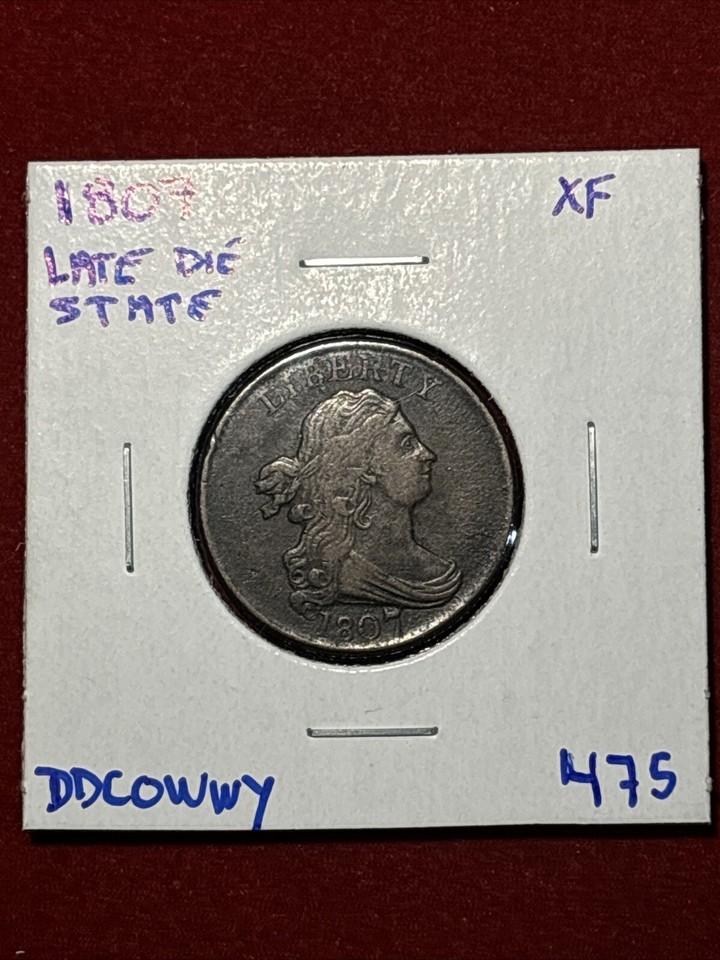 1807 Draped Bust Half Cent - US Copper Half Penny Coin Late Die State ...