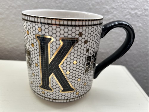 ANTHROPOLOGIE MONOGRAM LETTER K INITIAL HONEYCOMB MOSAIC COFFEE MUG CUP ...