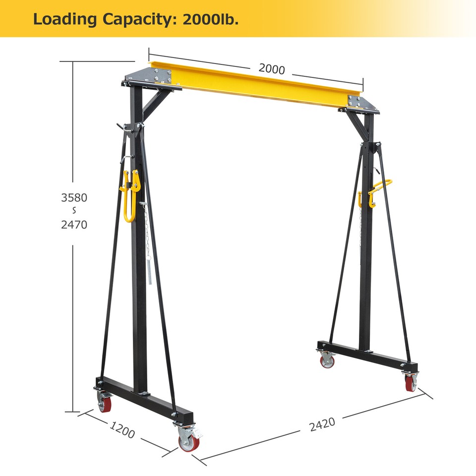 1 Ton Adjustable Gantry Crane, Portable Shop Lift Hoist 2000lbs Loading ...