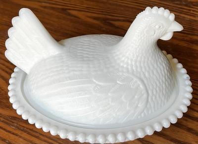 Vintage Indiana Glass Hen On Nest Covered Dish White Milk Glass Chicken ...