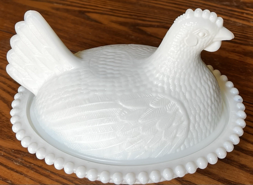 Vintage Indiana Glass Hen On Nest Covered Dish White Milk Glass Chicken ...