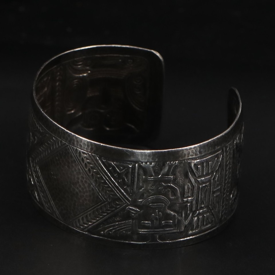 VTG Sterling Silver - PERUVIAN Inca Deity Repousse 7" Heavy Cuff ...
