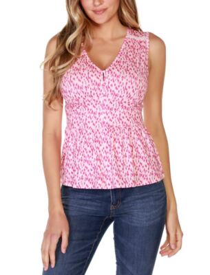 Belldini Women's Black Label Printed Peplum Tank Top Buttons Stretch ...