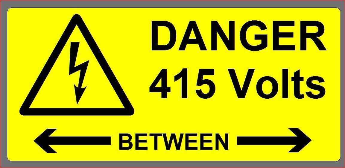 Danger 415V BETWEEN Electrical Safety Warning Labels - 50 Labels 50 x ...