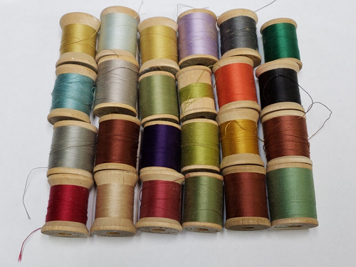 24 Spools Vintage Sewing Sew Thread Wooden Wood 1940s Antique Belding ...