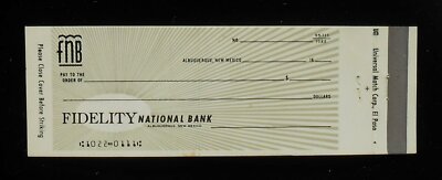 1960s Full Length Blank Check Fidelity National Bank Albuquerque NM ...