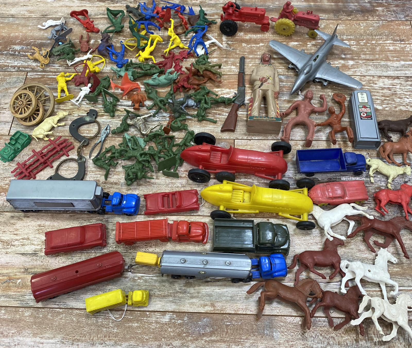 Large Lot 1950s-60s Plastic + Rubber Toys Cars Semi Trucks Cowboys ...