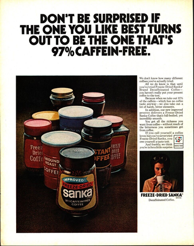 Vintage 1972 Sanka Print Ad Freeze-Dried Caffein-Free General Foods ...