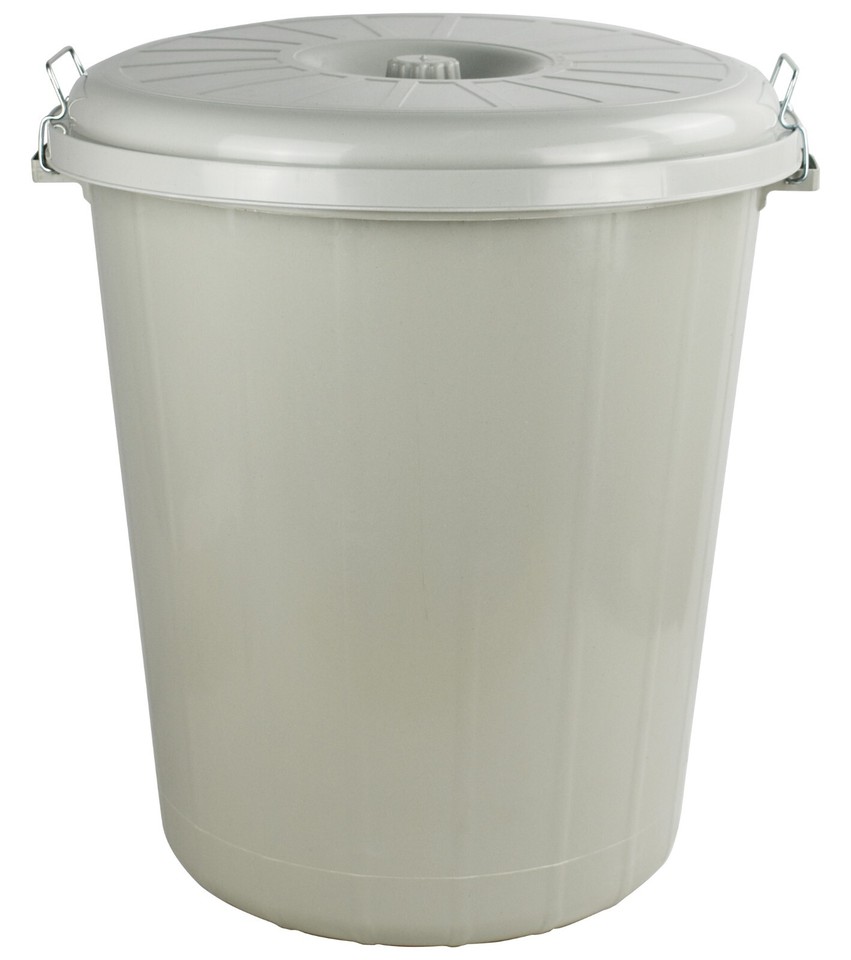 PLASTIC BIN WITH LID GREY LOCK BIN GARDEN GENERAL WASTE WITH METAL CLIP ...
