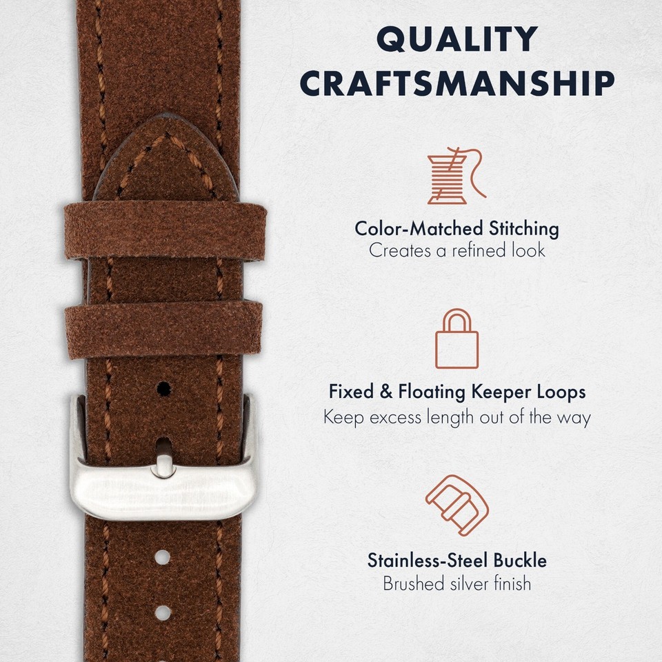 Suede Quick Release Watch Band - Dark Brown - 18, 20 or 22mm | eBay