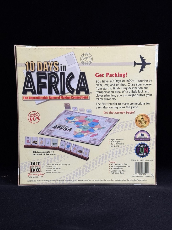 10 Days in Africa Board Game 2009 Out of the Box Publishing Mensa ...