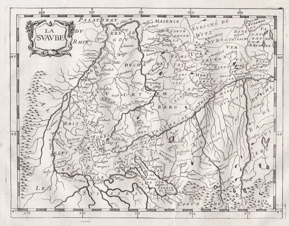 Swabia Baden-Württemberg Lake Constance Map Copper Engraving 1649 | eBay