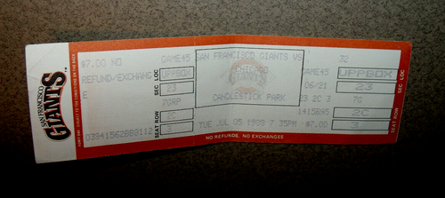 San Francisco Giants 7/5/1988 Full Ticket Stub vs Cubs Terry Mulholland ...