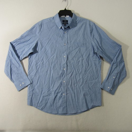 George Shirt Mens Large Blue Button Up Long Sleeve Pocket Office Casual ...