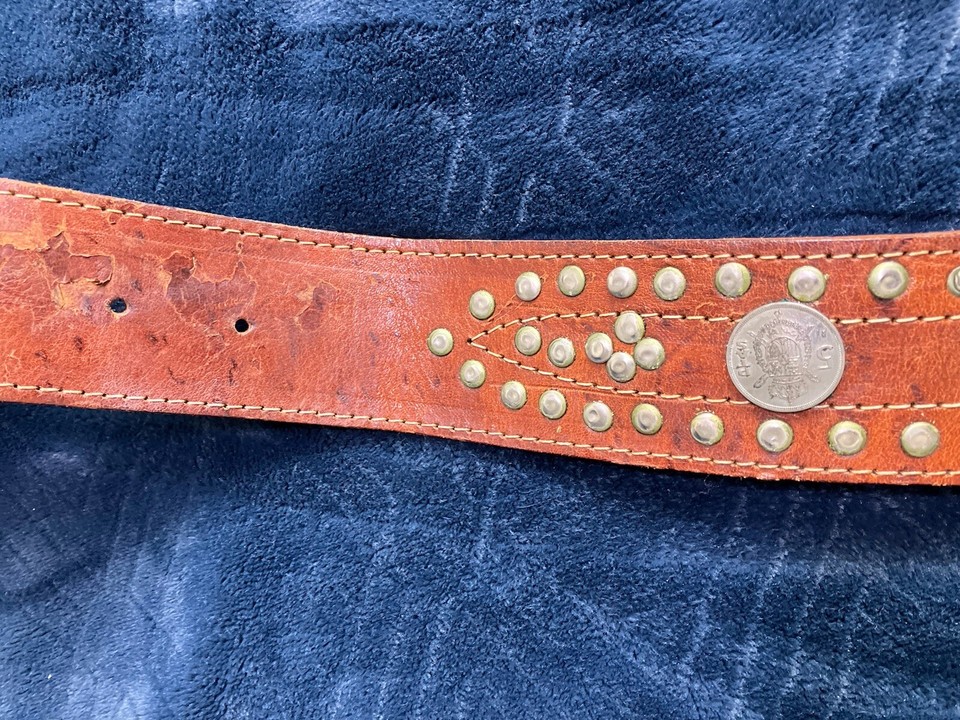 VTG Moroccan Leather Coin Belt 32 Concho HandMade Brown Boho Silver ...