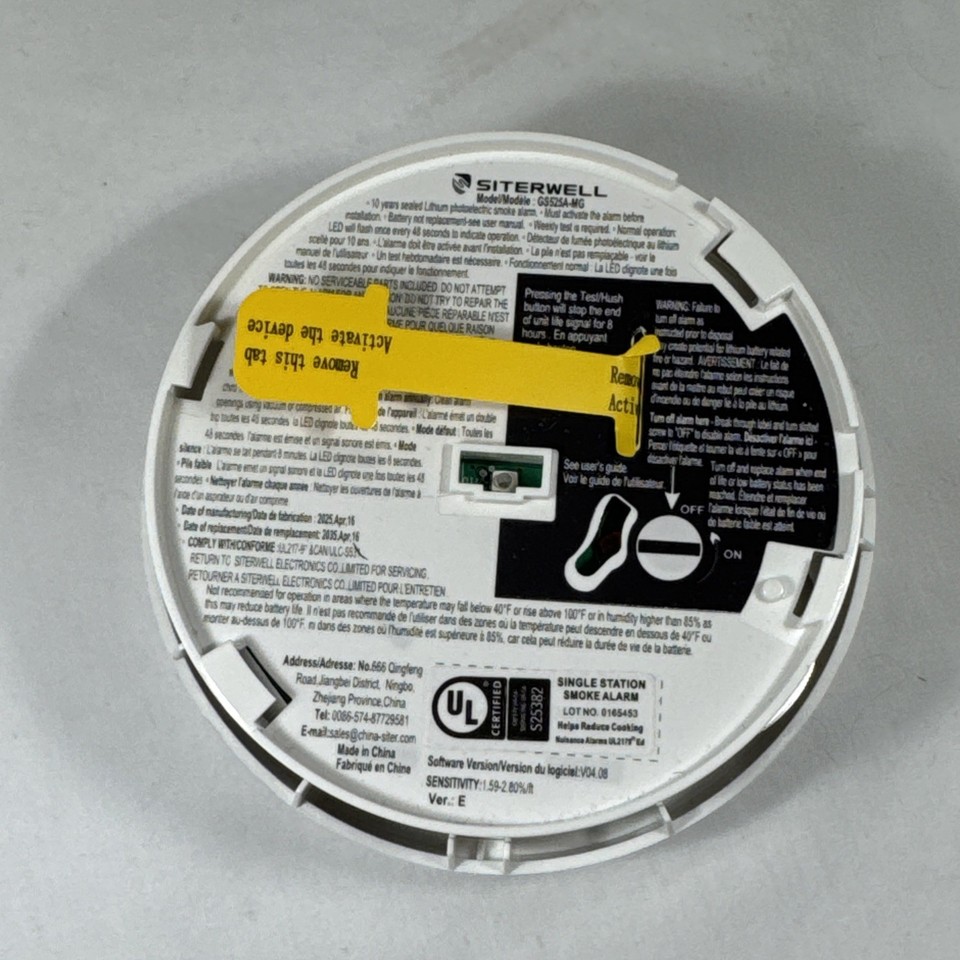 Siterwell GS525A Smoke Detector 10-Year Battery Photoelectric Fire ...