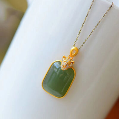 Green Jade Leopard Pendant Jewelry Natural Chalcedony 925 Silver ...