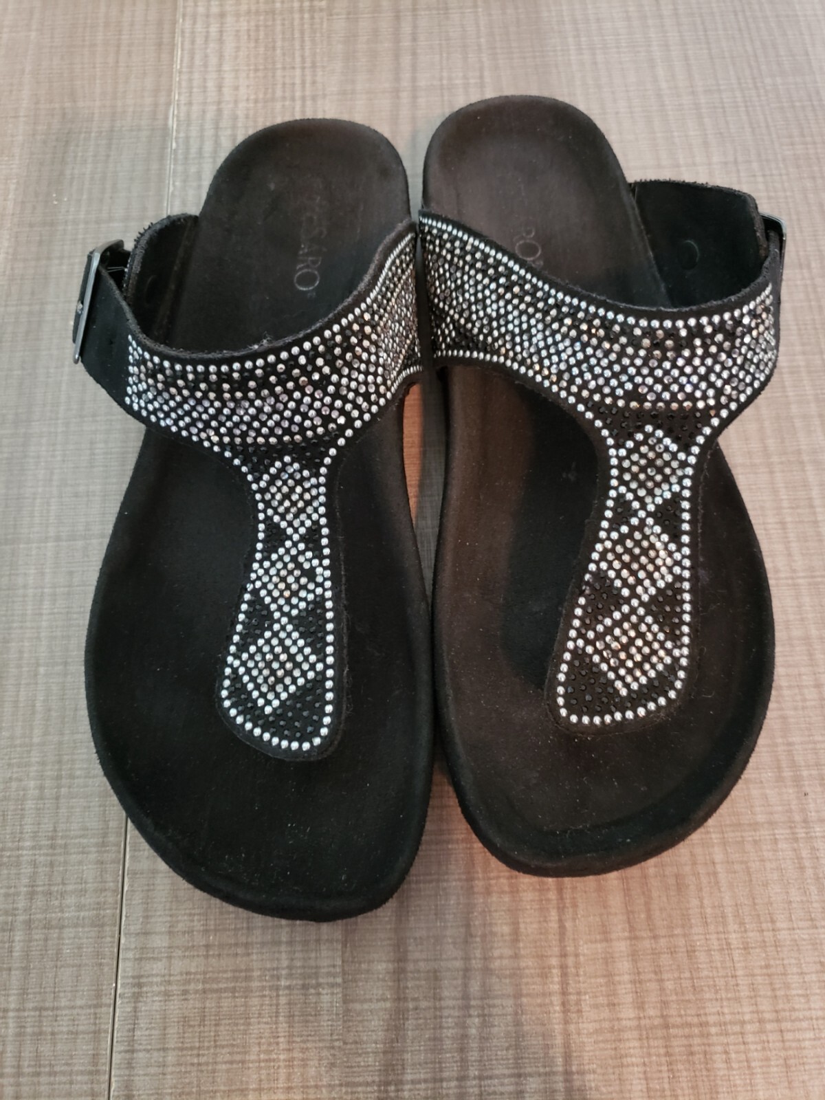 PESARO Claire Black Suede-Jeweled Rhinestone Size 6 Sandals 213483 ...