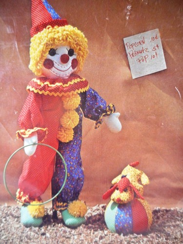 🎪 Vintage Circus Clown Dog Puppy Stuffed Cloth Rag Doll Toy Sewing ...