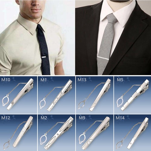 Men's Metal Tie Clip Chrome Stainless Steel Necktie Clips Pin Clasp ...