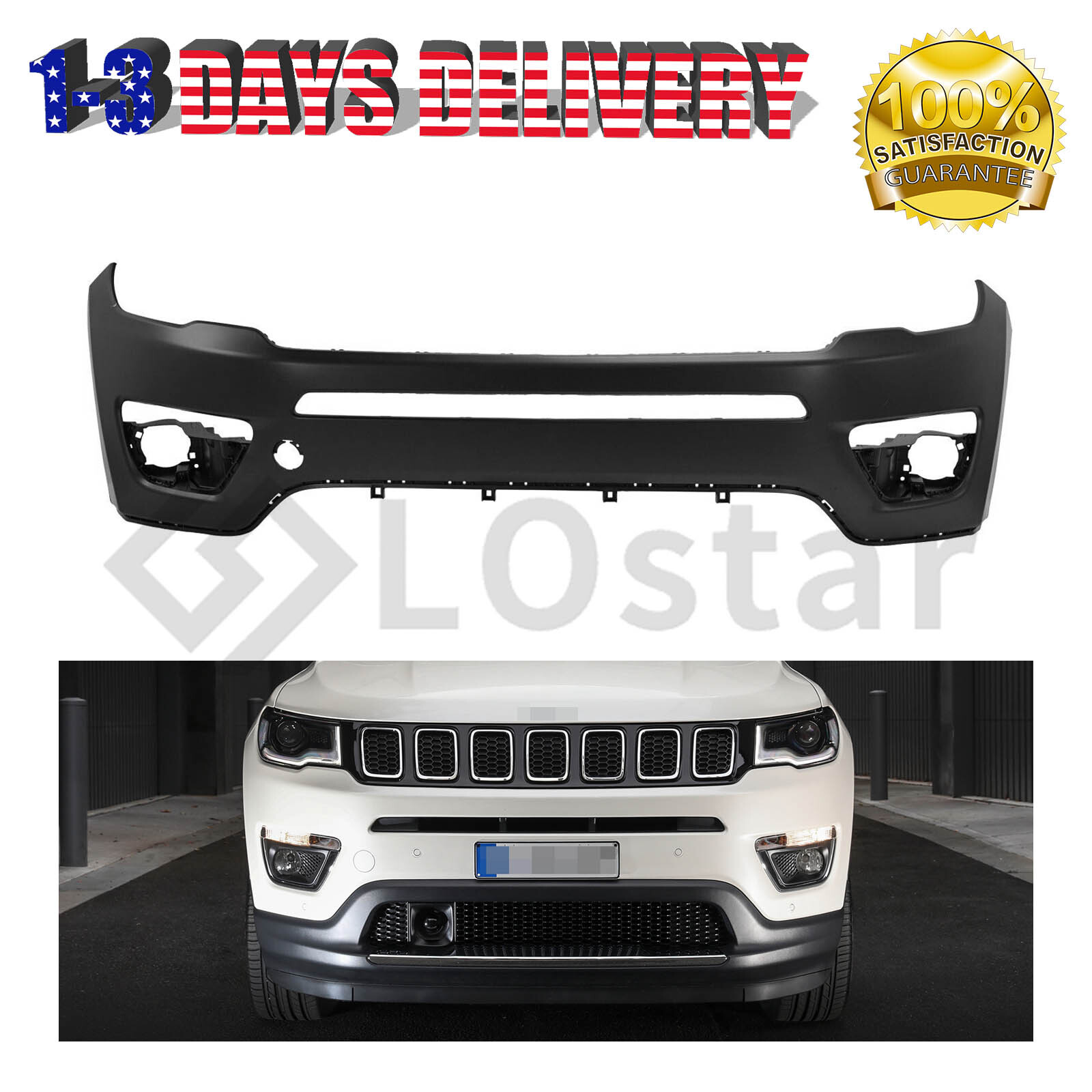 Front Upper Bumper Cover Fascia Primed For 2017-2021 Jeep Compass ...