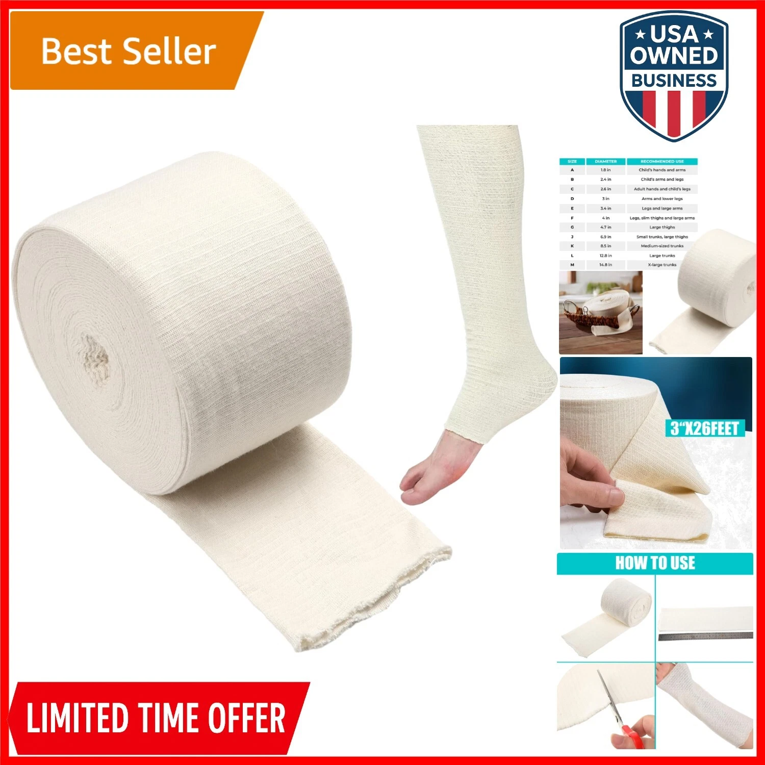Elastic Tubular Bandage Support Roll for Arms and Legs 3in x 26ft | eBay