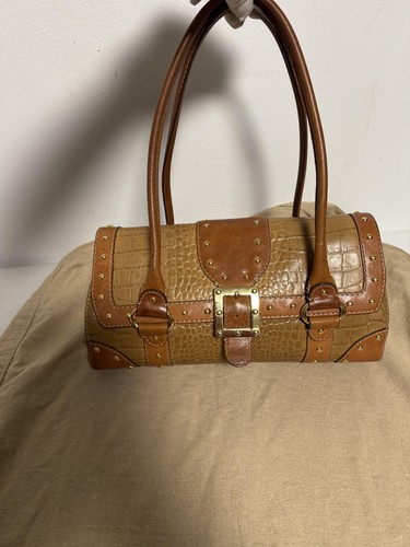 Michael Kors Satchel Womens Barrel Bag Gold Studded Faux Croc Purse ...