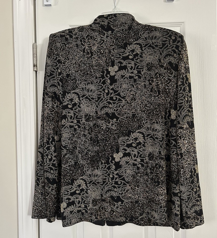 VTG Alex Evenings 2 Pc. Tank & Jacket Black/Gold Glitter Sparkle Sz L ...