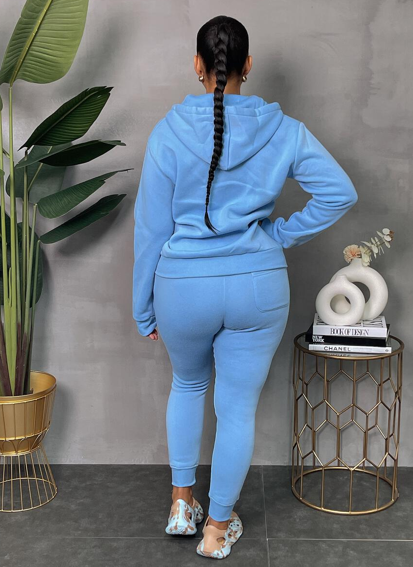 ACCESS LADIES 2PC ACTIVEWEAR/JOGGER ZIPDOWN FLEECE OUFIT SET (SKY BLUE ...