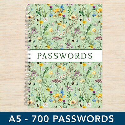 Floral A5 Password Book for 700 Passwords Large Spiral Password ...