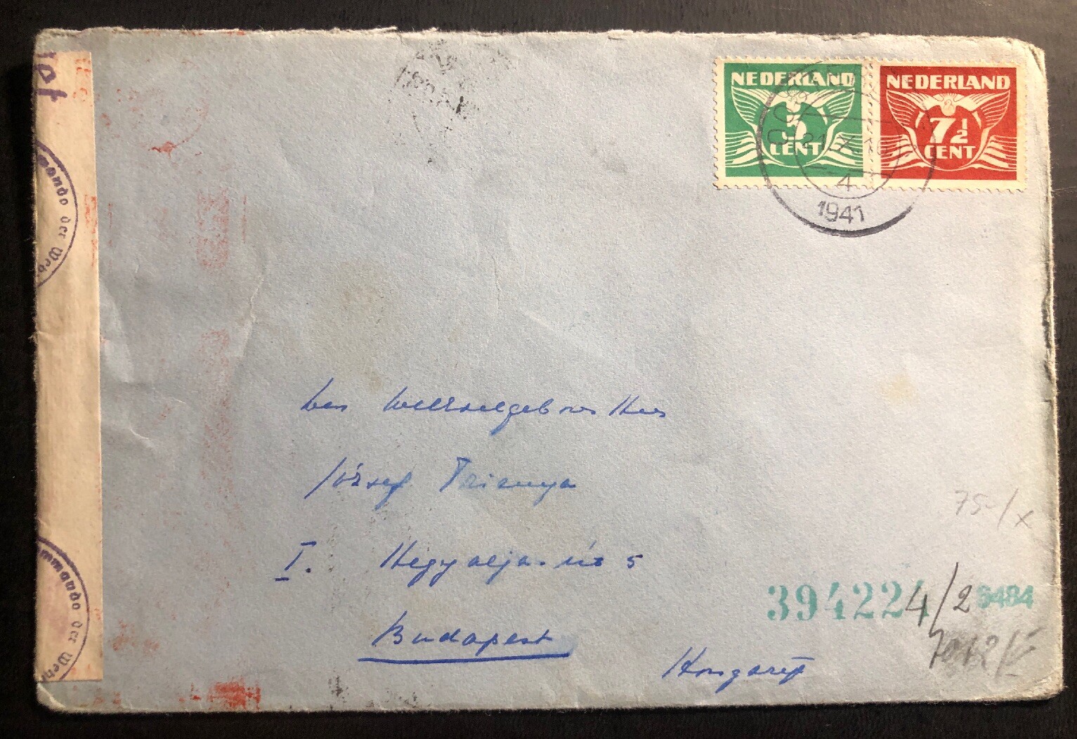1941 Oosterbeek Netherlands Censored Cover To Budapest Hungary | eBay