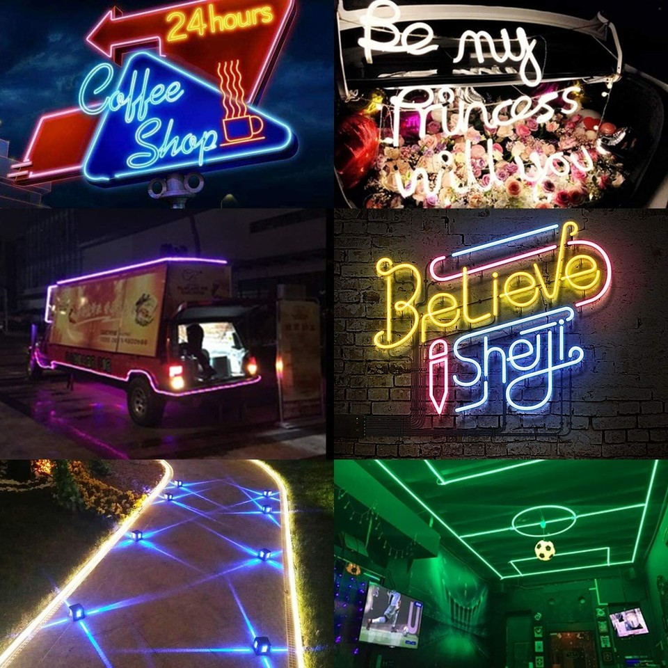 12V Flexible LED Strip Waterproof Sign Neon Lights Silicone Tube 1M 2M ...