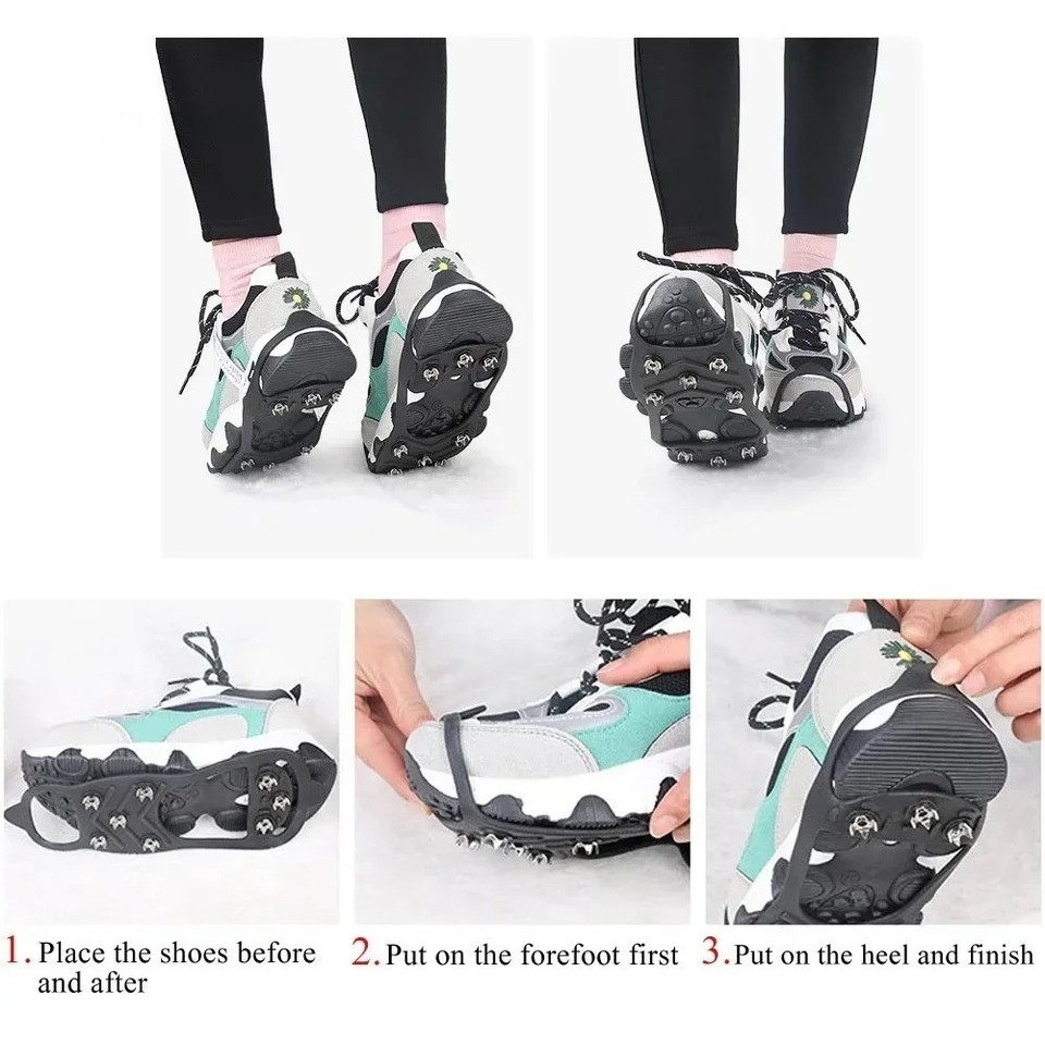 ICE GRIPPERS NON-SLIP SNOW 8 STEEL STUDS CRAMPON SPIKES BOOT SHOE GRIP ...