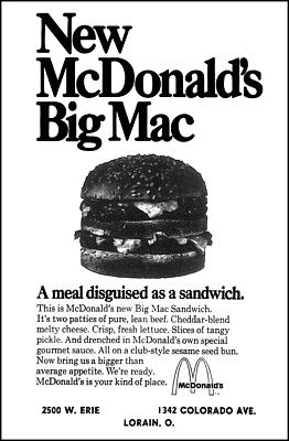 McDonald's Big Mac Burger Debut Newspaper Ad Retro Picture Photo Print ...