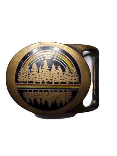 Vintage Tech Ether Guild "Echo" Solid Brass Belt Buckle Rainbow Forest ...