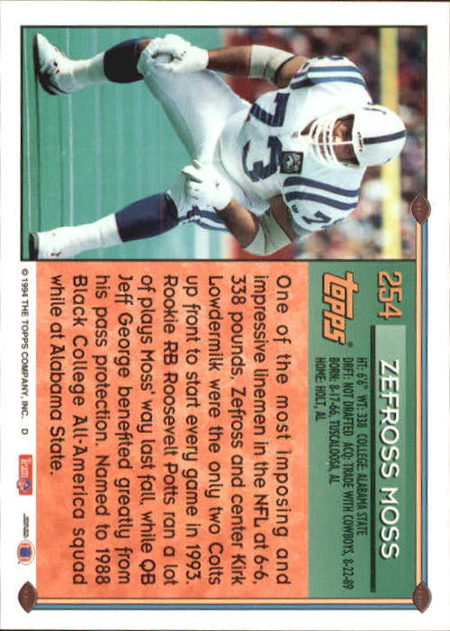 1994 Topps Football Card #254 Zefross Moss | eBay