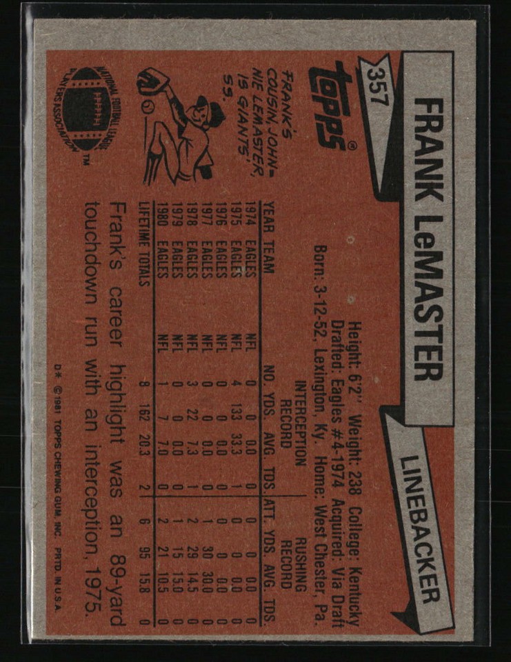 Frank LeMaster 1981 Topps #357 Football Card | eBay