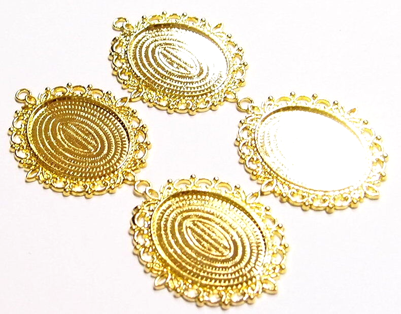 4 of 40x30mm Shiny Gold Victorian Deco Four Loops w/Scallops Pendant ...