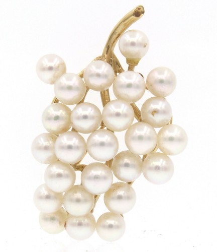 14k Yellow Gold Pearl Grape Bunch Brooch Pin | eBay