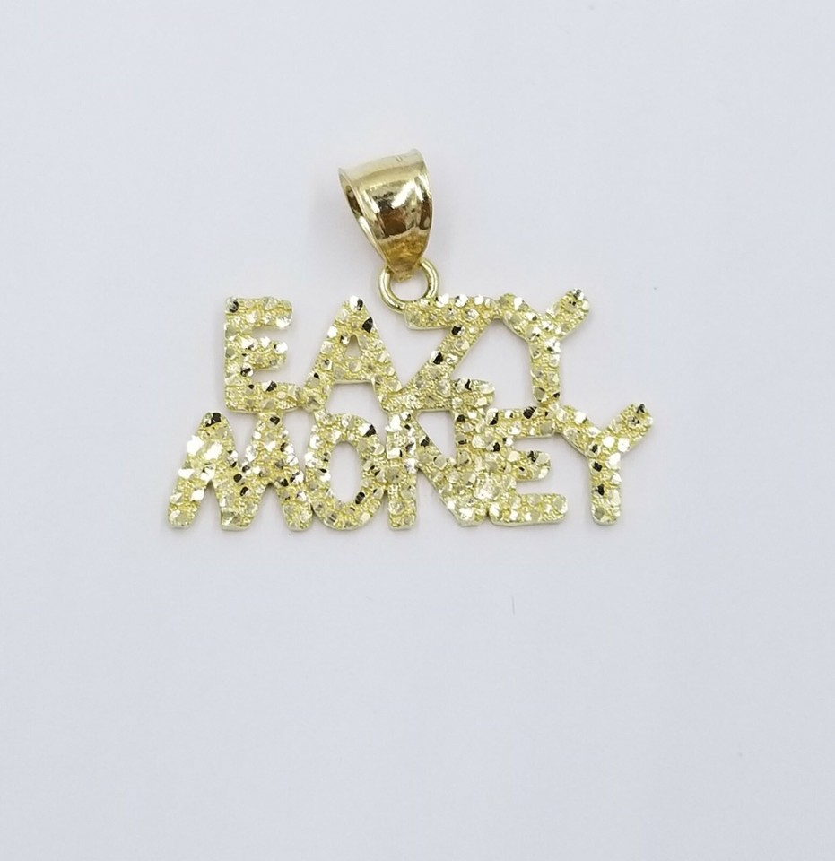 10k Yellow Gold Easy Money Sign Pendant with Rope Chain Nuggets Design ...