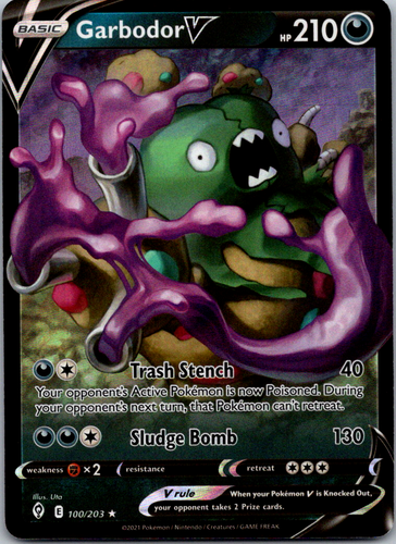 Garbodor V - 100/203 Ultra Rare Evolving Skies NM Pokemon TCG Holo Foil ...