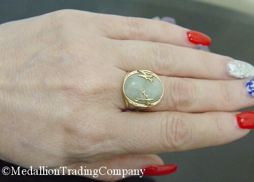 14k Yellow Gold Green Jade Ring Deer Buck Antlers Fetish Ring | eBay